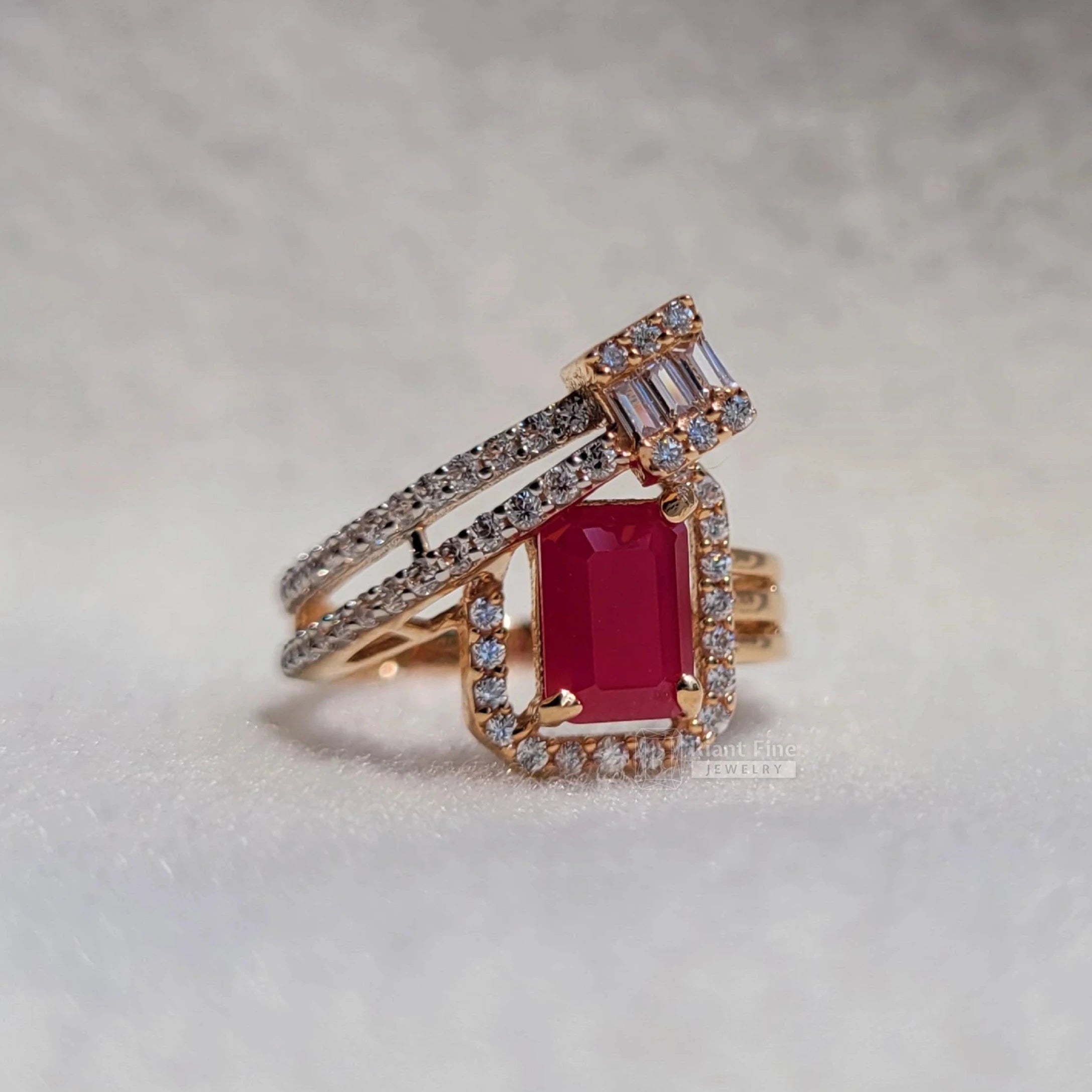 Antique Emerald Cut Ruby Ring with Diamond Pave Setting - Riant Fine ...